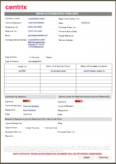 3 Return Material Authorization Form Template Fabtemplatez