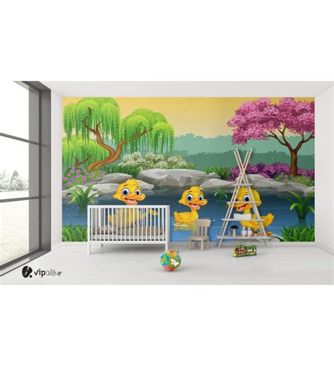 Αυτοκόλλητη Ταπετσαρία Τοίχου για Παιδικό Δωμάτιο με Παπάκια κίτρινα