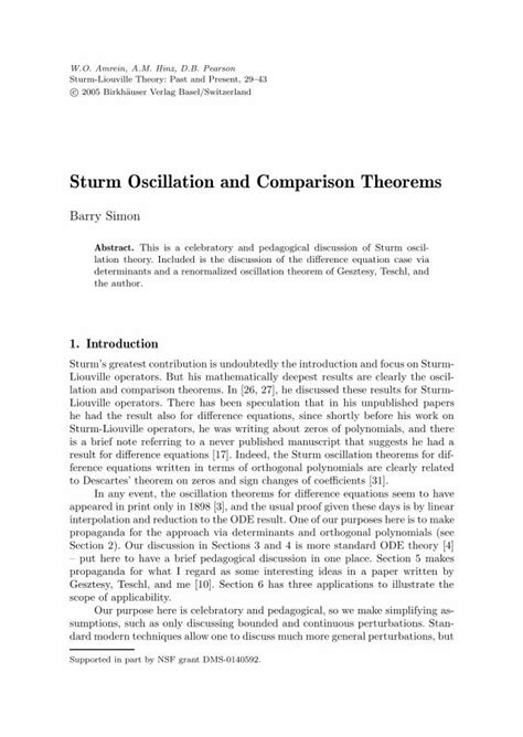 Pdf Sturm Liouville Theory Sturm Oscillation And Comparison