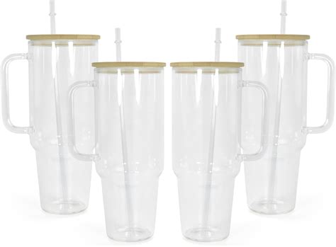 Agh 40oz Sublimation Glass Tumbler With Handle 4pcs Clear