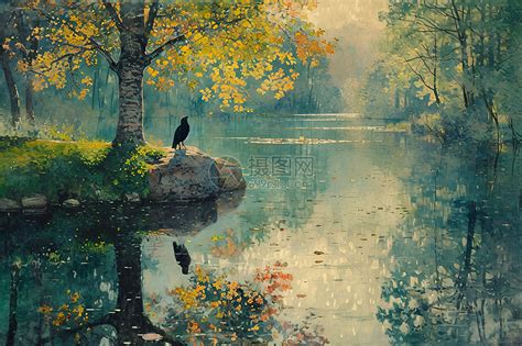 水中倒影插画图片下载 正版图片601014373 摄图网