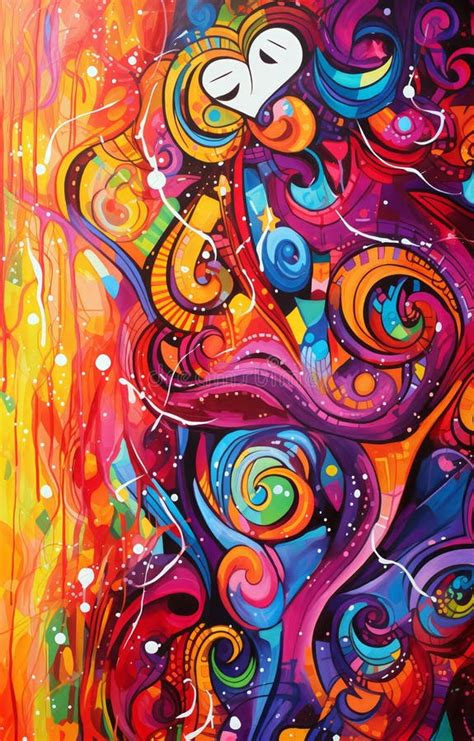 Vibrant Abstract Artwork Featuring Colorful Swirls And Shapes In A Dynamic Composition Stock