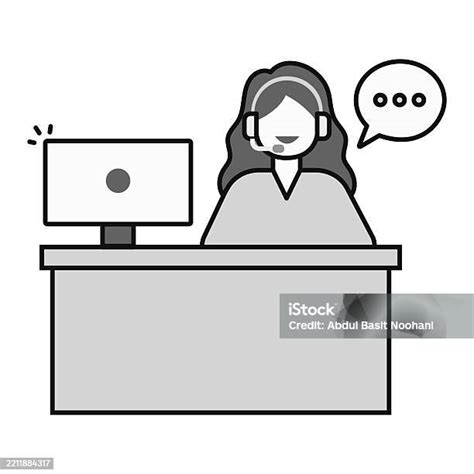 It 헬프 데스크 상담원 여성 기술 지원 및 커뮤니케이션을 위해 헤드셋을 착용한 책상에 앉아 있는 여성 지원 상담원 고객 서비스 담당자에 대한 스톡 벡터 아트 및 기타