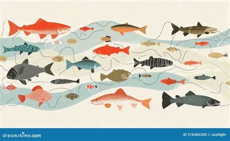 A Detailed Diagram Of A River Dotted With Iconic Symbols Representing The Migratory Patterns Of