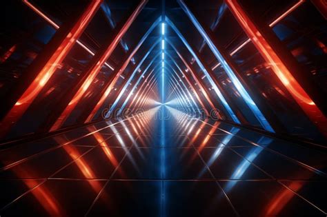 Immersive 3d Rendering Portrays A Dark Tunnel Dramatically Lit By Glowing Illumination Stock