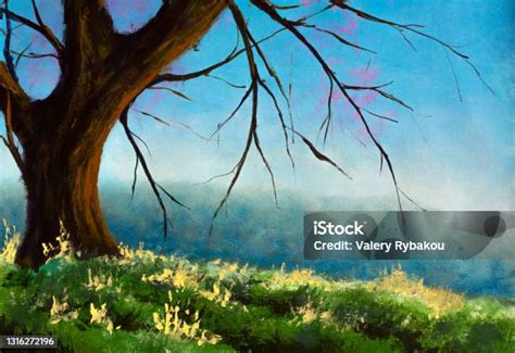 아크릴 클로드 모네 그림 캔버스에 산 아름다운 풍경 유화에서 햇볕이 잘 드는 초원에 큰 나무 그림 0명에 대한 스톡 벡터 아트 및 기타 이미지 Istock