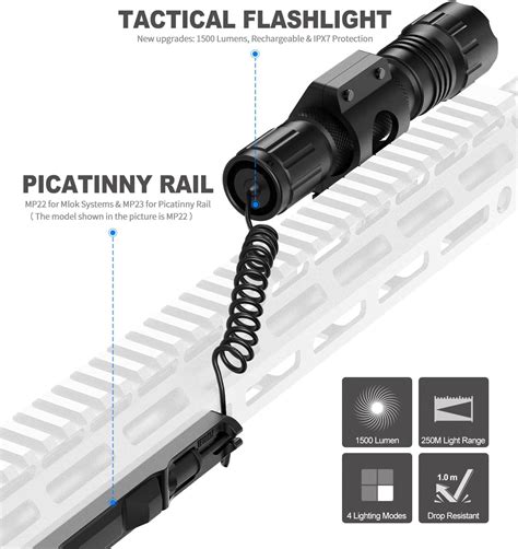 Feyachi Mlok Fl37 1500 Lumen Rechargeable Tactical Led Flashlight