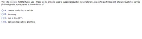 solved any idle resource held for future use those stocks