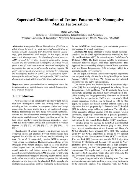 Pdf Supervised Classification Of Texture Patterns With Nonnegative Matrix Factorization