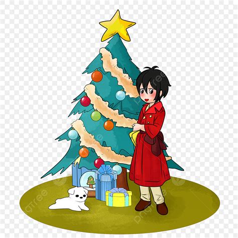크리스마스 일러스트 문자 아름다운 아가씨 황색 다섯개 별 녹색 트리 옐로우 선물 상자 트리 황색 다섯개 별 Png 일러스트 및 Psd 이미지 무료 다운로드 Pngtree