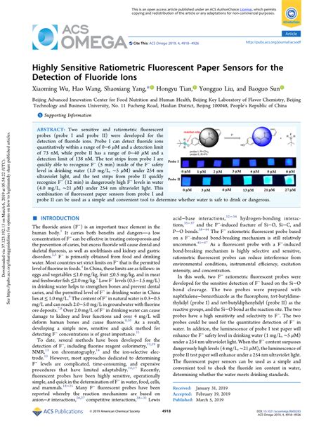Pdf Highly Sensitive Ratiometric Fluorescent Paper Sensors For The Detection Of Fluoride Ions