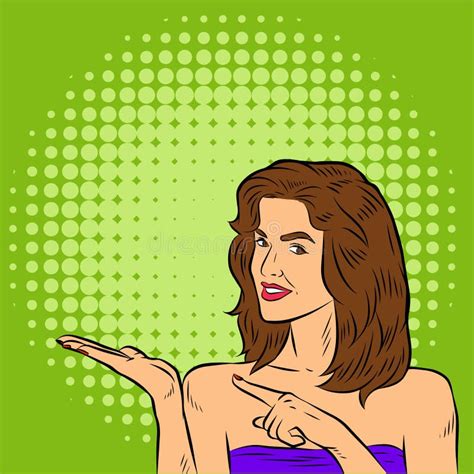 Illustration Of A Woman In Presenting Gesture Illustration Of A Young Pretty Female Close Up In