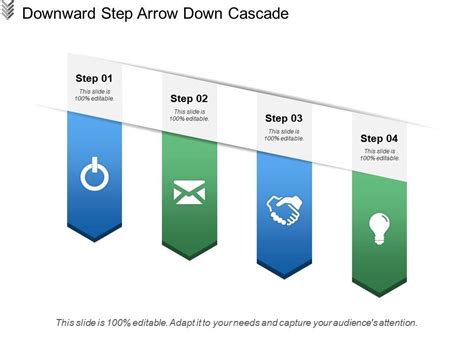 Downward Step Arrow Down Cascade Presentation Graphics Presentation PowerPoint Example