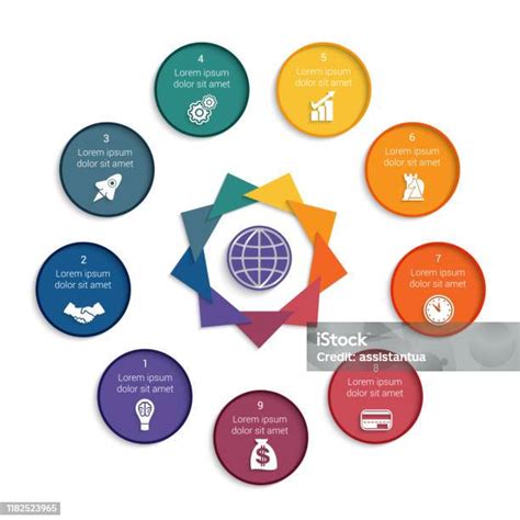 프로젝트 비즈니스 워크플로 배너 다이어그램 웹 디자인 타임 라인 지역 차트 숫자 옵션에 사용할 수있는 인포 그래픽 9 위치에