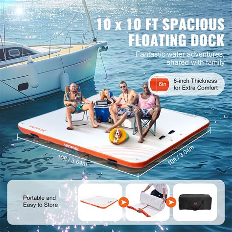 Vevor Inflatable Floating Dock 10 X 10ft Inflatable Dock Platform Non Slip Water Floating Dock