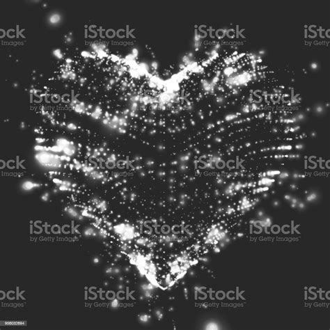 빛나는 마음으로 추상적인 벡터 회색조 배경입니다 심장의 모양에 포인트를 빛나는 흑백의 구름 미래의 스타일 카드입니다 Eps10