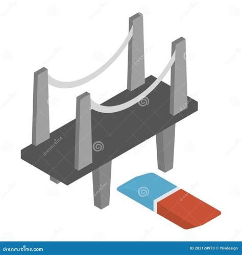 Architectural Project Icon Isometric Vector Bridge Model And Dual Color Eraser Stock