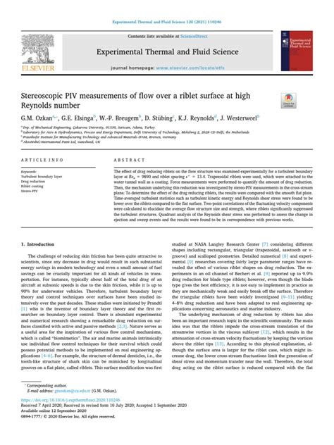 Piv Measurements Of Flow Over A Riblet Surface Pdf Turbulence Boundary Layer