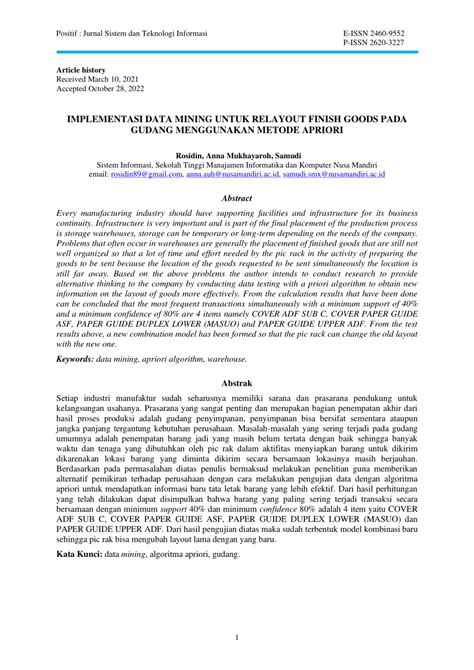 Pdf Implementasi Data Mining Untuk Relayout Finish Goods Pada Gudang