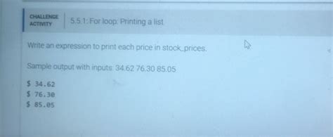 solved challenge activity 5 5 1 for loop printing a list