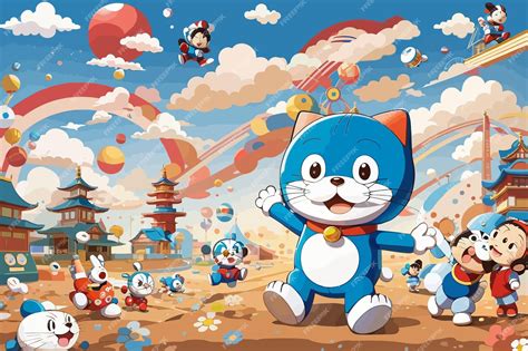 Doraemon Is The Name Of A Robot Cat Illustration Premium Ai Generated