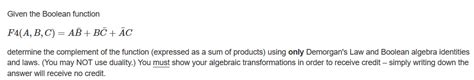 solved given the boolean function f4 a b c ab bc Āc