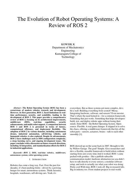 Pdf The Evolution Of Robot Operating Systems A Review Of Ros 2