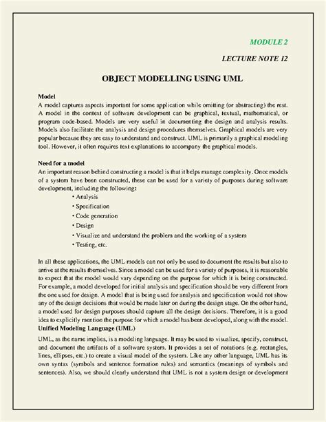 Object Modelling Using Uml Module 2 Lecture Note 12 Object Modelling Using Uml Model A Model