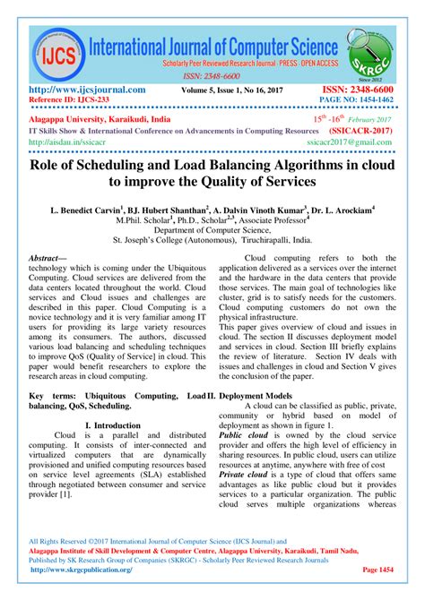 Pdf Role Of Scheduling And Load Balancing Algorithms In Cloud To Improve The Quality Of Services