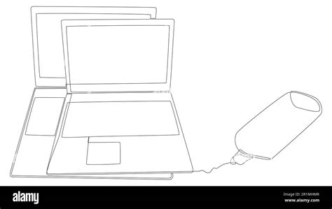 One Continuous Line Of Laptop Drawn By Felt Tip Pen Thin Line