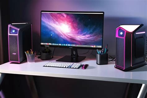 Premium Photo Futuristic Gorgeous PC Setup Table Of A Freelancers Office Room Full Fill With
