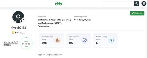 Codingjourney Geeksforgeeks Programming Achievementunlocked Nivash P
