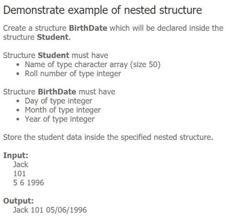 solved demonstrate example of nested structure create a