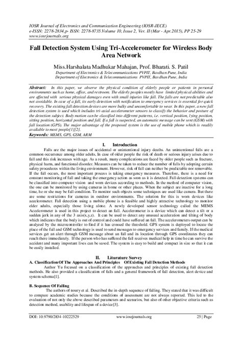 Pdf Fall Detection System Using Tri Accelerometer For Wireless Body