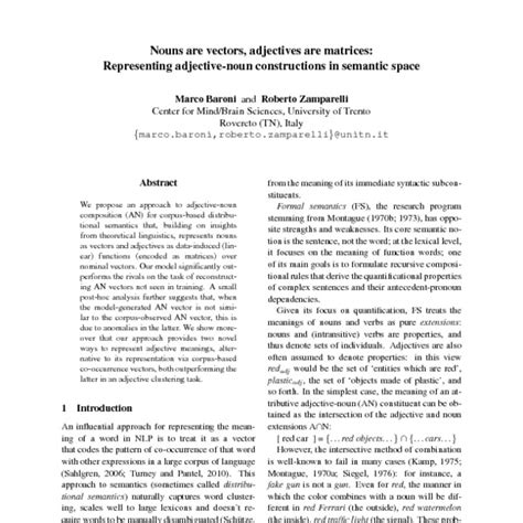 Nouns Are Vectors Adjectives Are Matrices Representing Adjective Noun