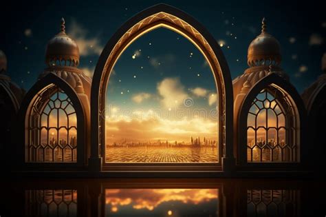 Mosque Lantern And Window Backdrop In Radiant Islamic Eid Mubarak Stock Illustration