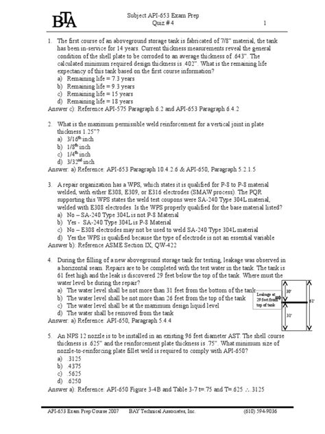 Api 653 Quiz 4answers Pdf Welding Construction