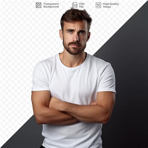 Premium Psd A Man With His Arms Crossed And A White T Shirt That