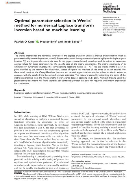 Pdf Optimal Parameter Selection In Weeks Method For Numerical