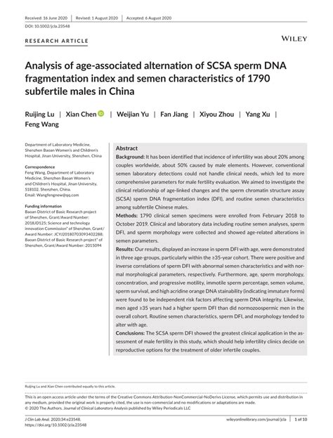 Pdf Analysis Of Age Associated Alternation Of Scsa Sperm Dna