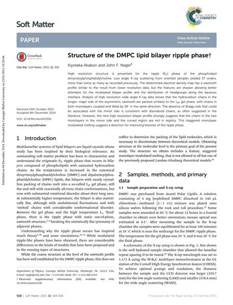Pdf Structure Of The Dmpc Lipid Bilayer Ripple Phaselipidphyscmu