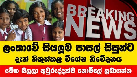 සියලූම පාසල් සිසුන්ට දැන් නිකුත් කළ නිවේදනය School News Breaking News Youtube