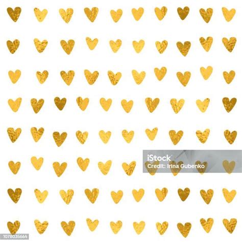 손으로 그린 마음 패턴입니다 골든 호 일 효과 반짝이 텍스처입니다 벡터 발렌타인 웨딩 디자인 사랑 개념 하트 모양에 대한 스톡 벡터 아트 및 기타 이미지 Istock