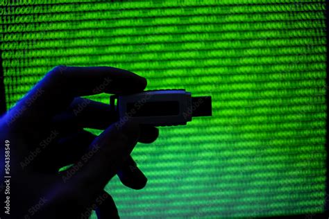 USB Flash Drive On A Background Of Green Binary Code Image Of Binary Code Green Numbers On A