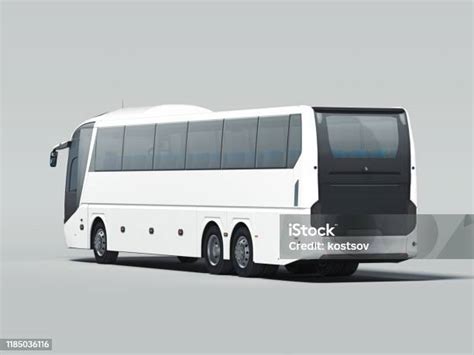 회색 배경에 고립 된 현대 흰색 현실적인 버스 3d 렌더링 뒤로 보기 고속도로에 대한 스톡 사진 및 기타 이미지 고속도로 공란 관광 Istock