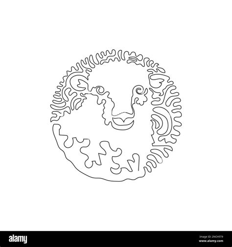 Single Swirl Continuous Line Drawing Of Cute Sheep Abstract Art Continuous Line Drawing Design
