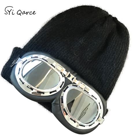 SYi Qarce однотонная зимняя вязаная шапка Авиатор с очками Skullies ...