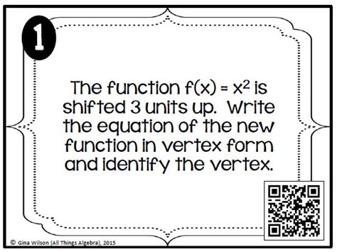 Vertex Form And Factored Form Of Quadratic Equations Task Cards All Things Algebra®