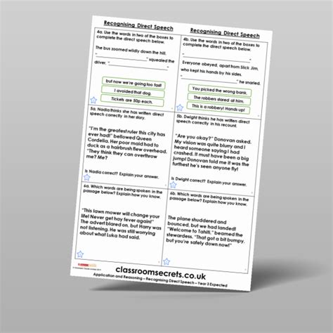 Year 3 Recognising Direct Speech Application And Reasoning Resource Classroom Secrets