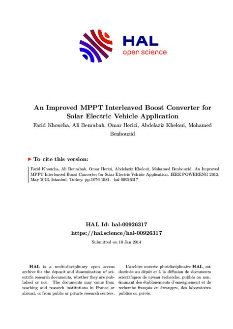 Pdf An Improved Mppt Interleaved Boost Converter For Solar Electric